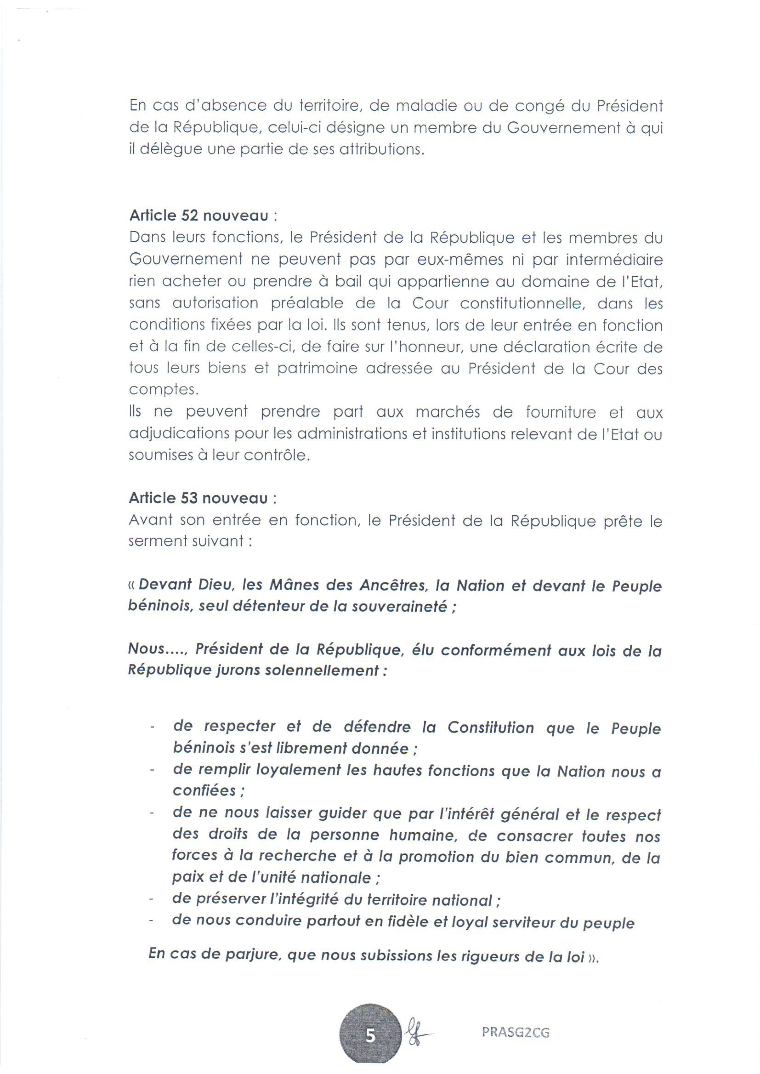 Le projet de révision de la Constitution transmis à l’Assemblée Nationale - 24 HEURES AU BENIN